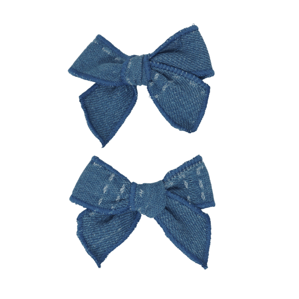 Bandeau Patchwork Denim Bow Clip Set- Solid Denim – JellyBeanz Kids