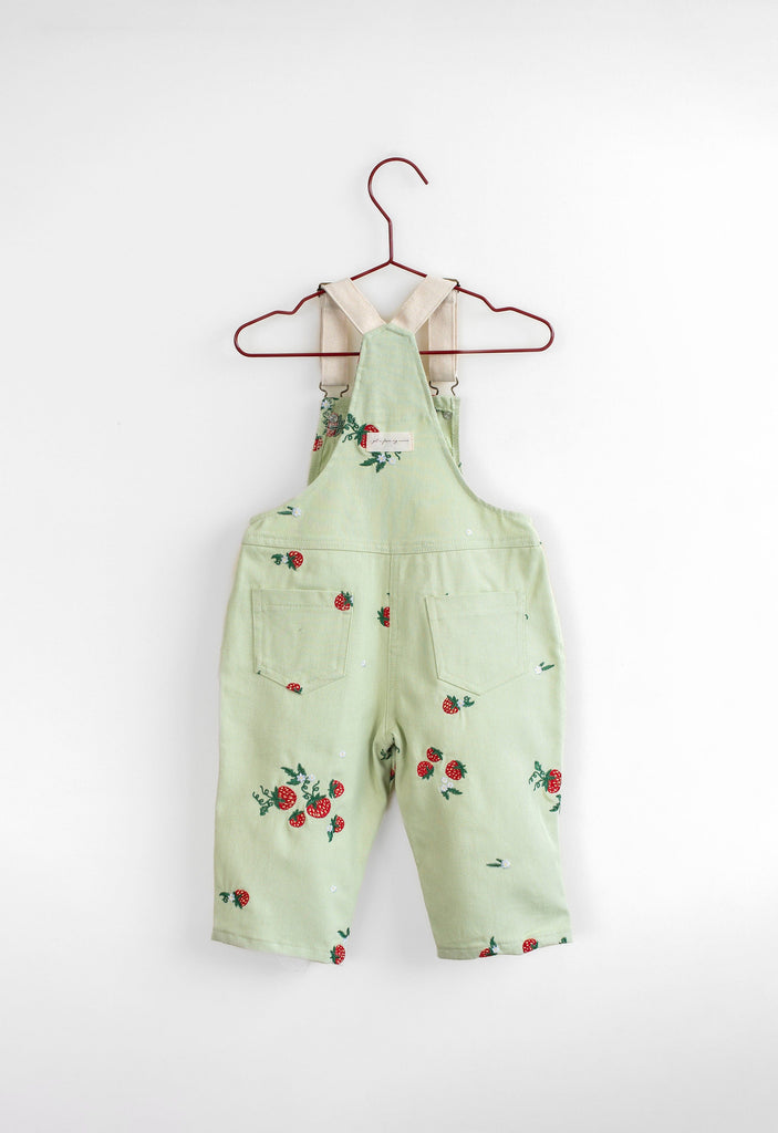 Please Mom Mint Strawberry Overalls – JellyBeanz Kids