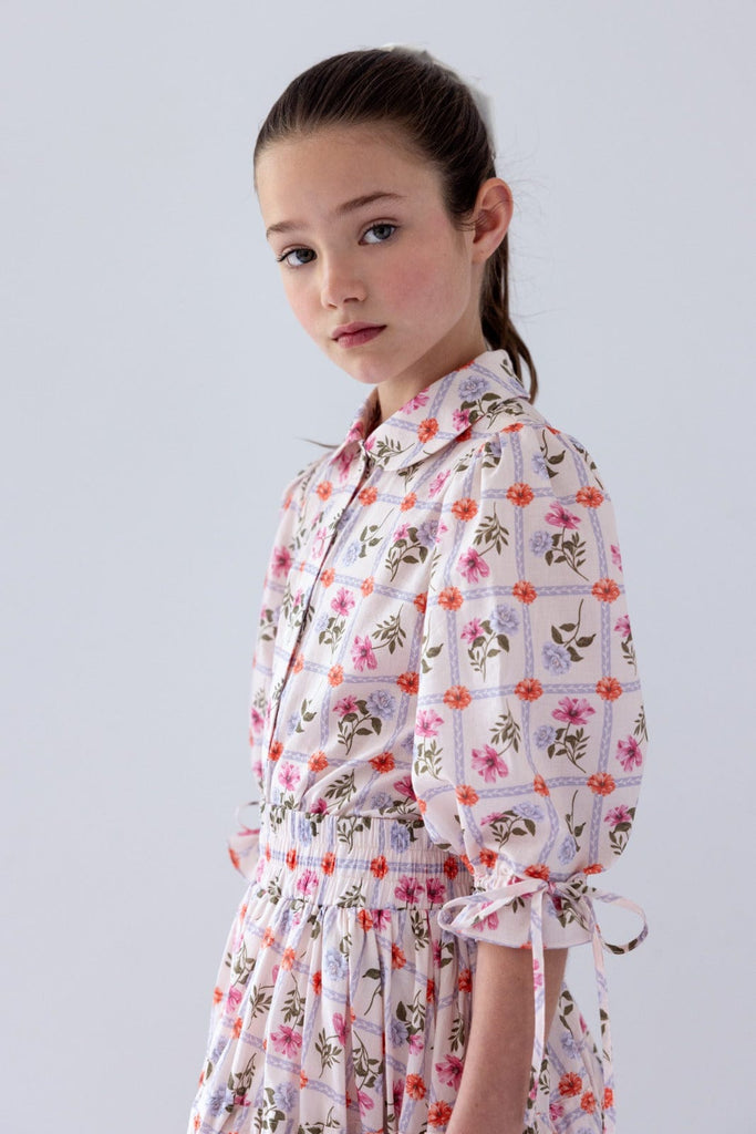 Steph Flower Grid Print Voile Blouse – JellyBeanz Kids